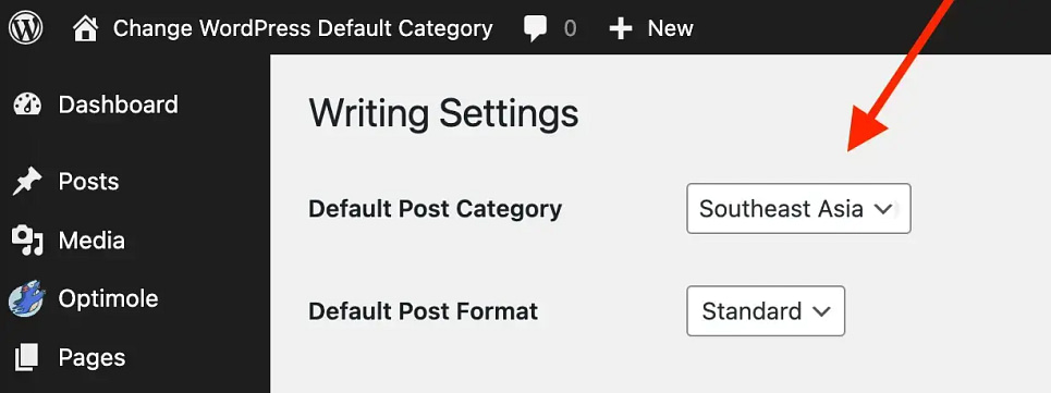 wordpress set default category