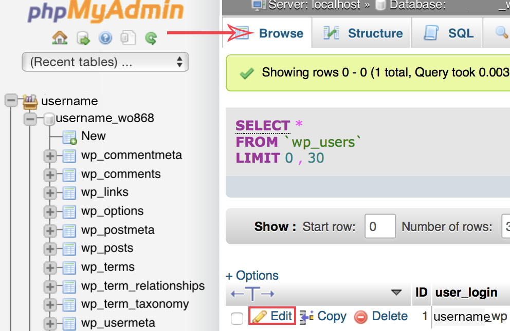 How to Change WordPress Password in phpMyAdmin (a cPanel tool)