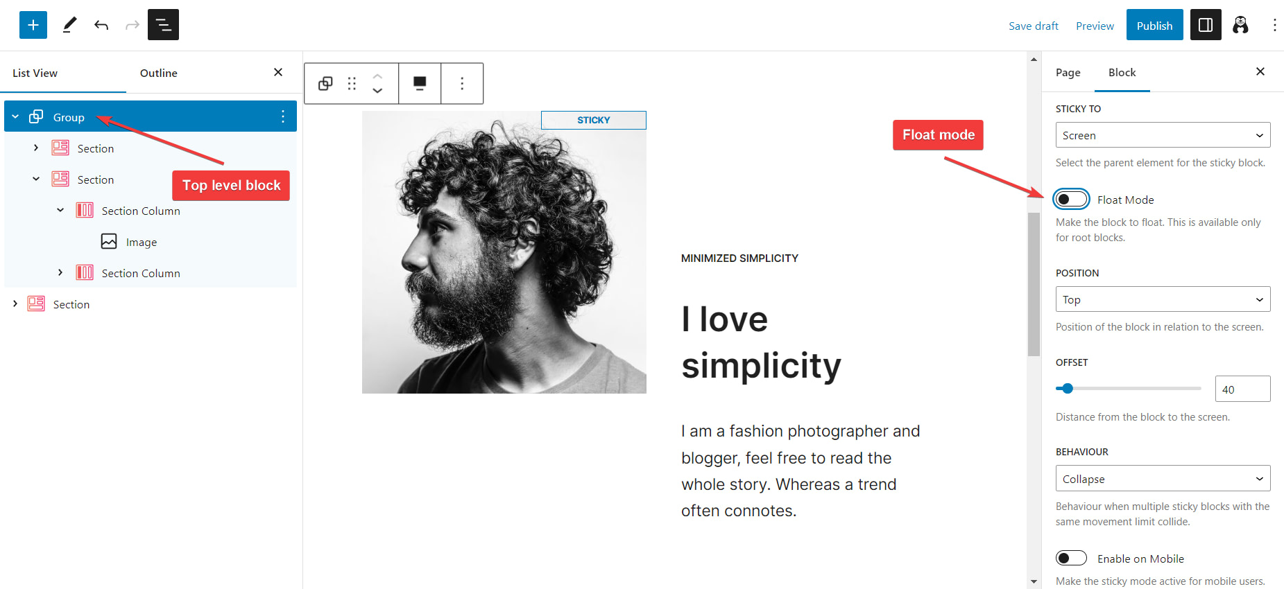 How to Create a (Fixed) Sticky Block in Gutenberg With No Code